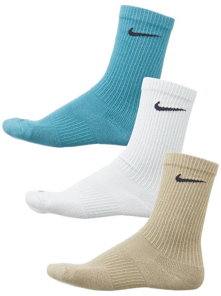 Nike Everyday Cushioned Crew Sock 3-Pack Taupe/Blue | Tennis Warehouse